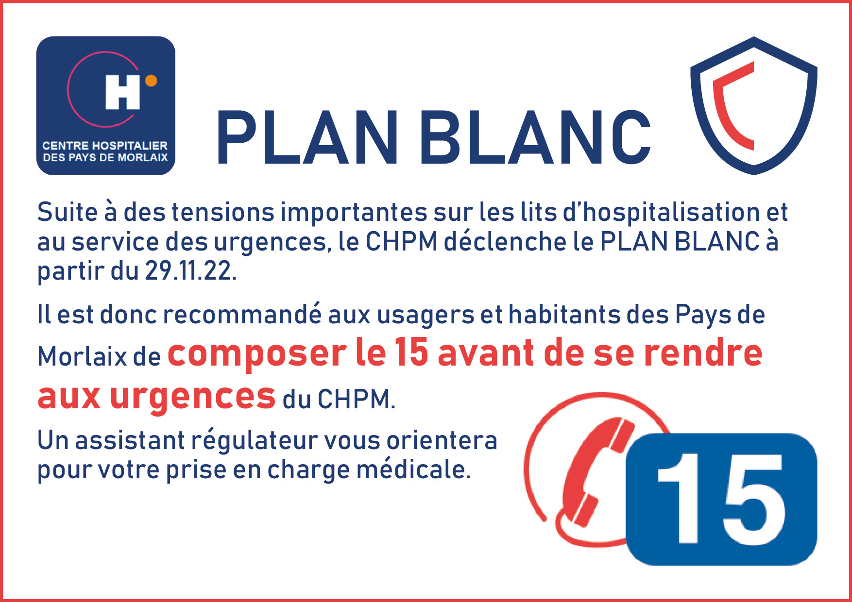 Déclenchement du Plan Blanc au Centre Hospitalier des Pays de Morlaix | CH Morlaix | Centre ...